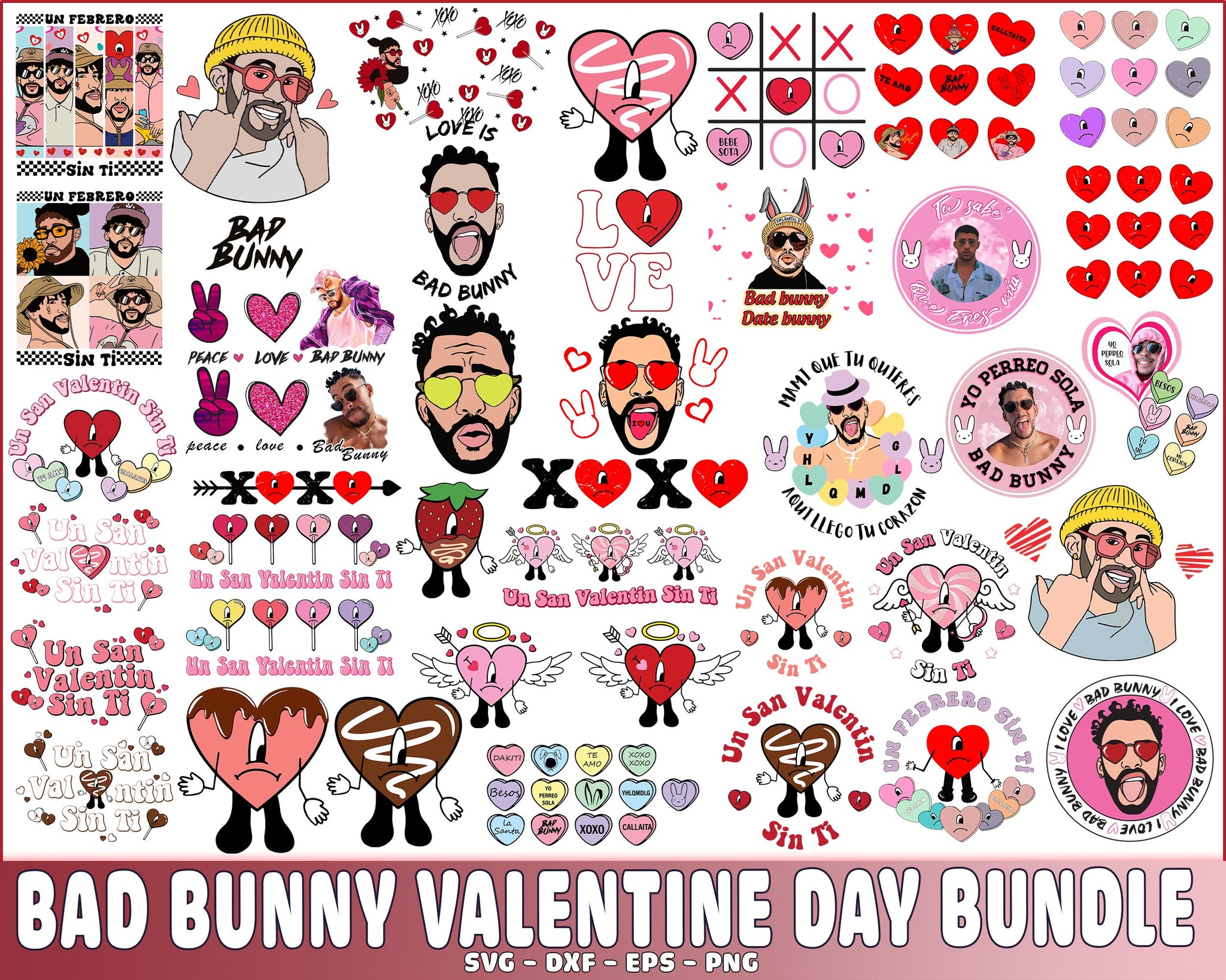 Bad Bunny Valentine day bundle SVG DXF EPS PNG, Bad Bunny Conversation ...