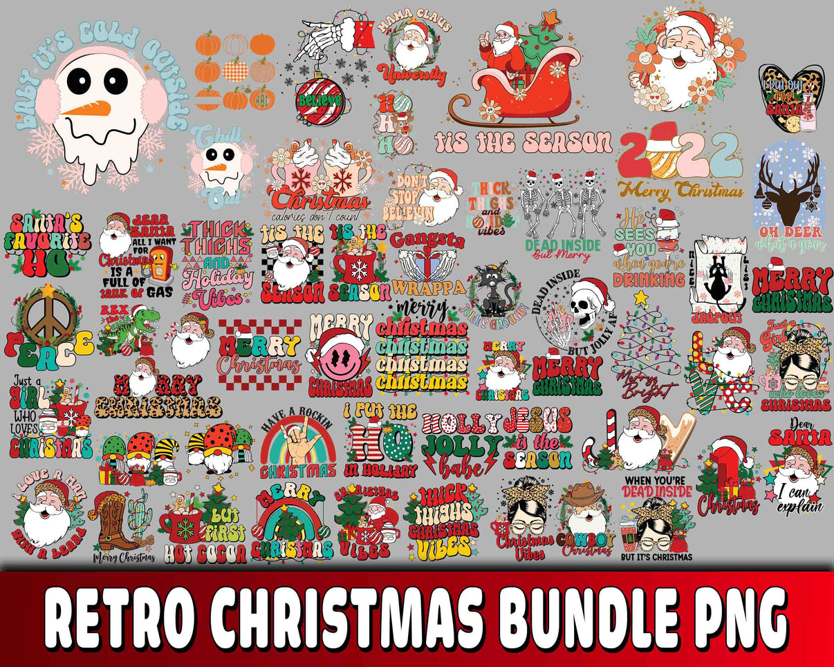 Retro christmas PNG , Mega bundle Retro Christmas PNG , for Cricut, Si ...